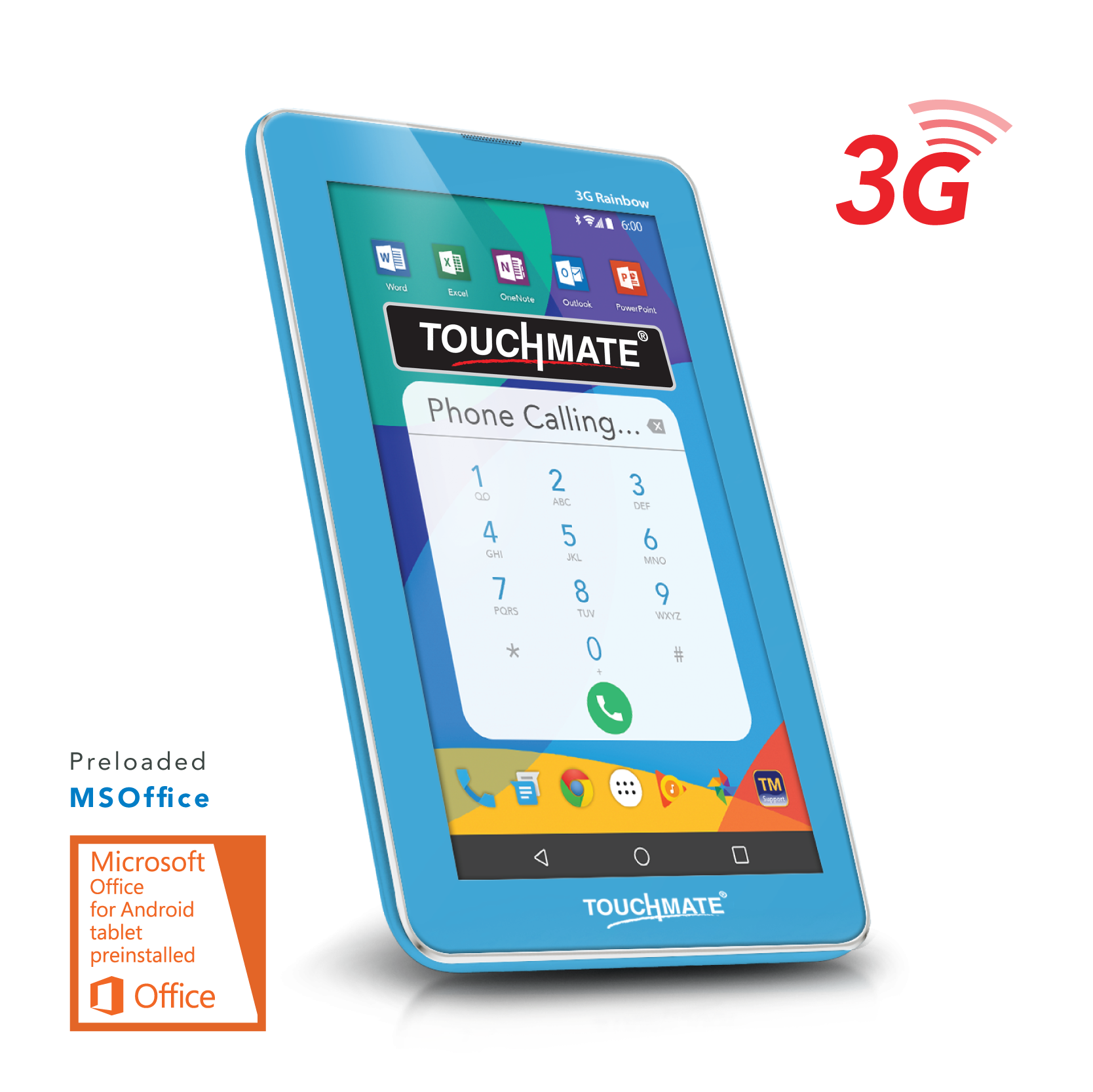 TOUCHMATE 7" 3G Calling Quad Core Tablet with MS Office - (3G Rainbow)